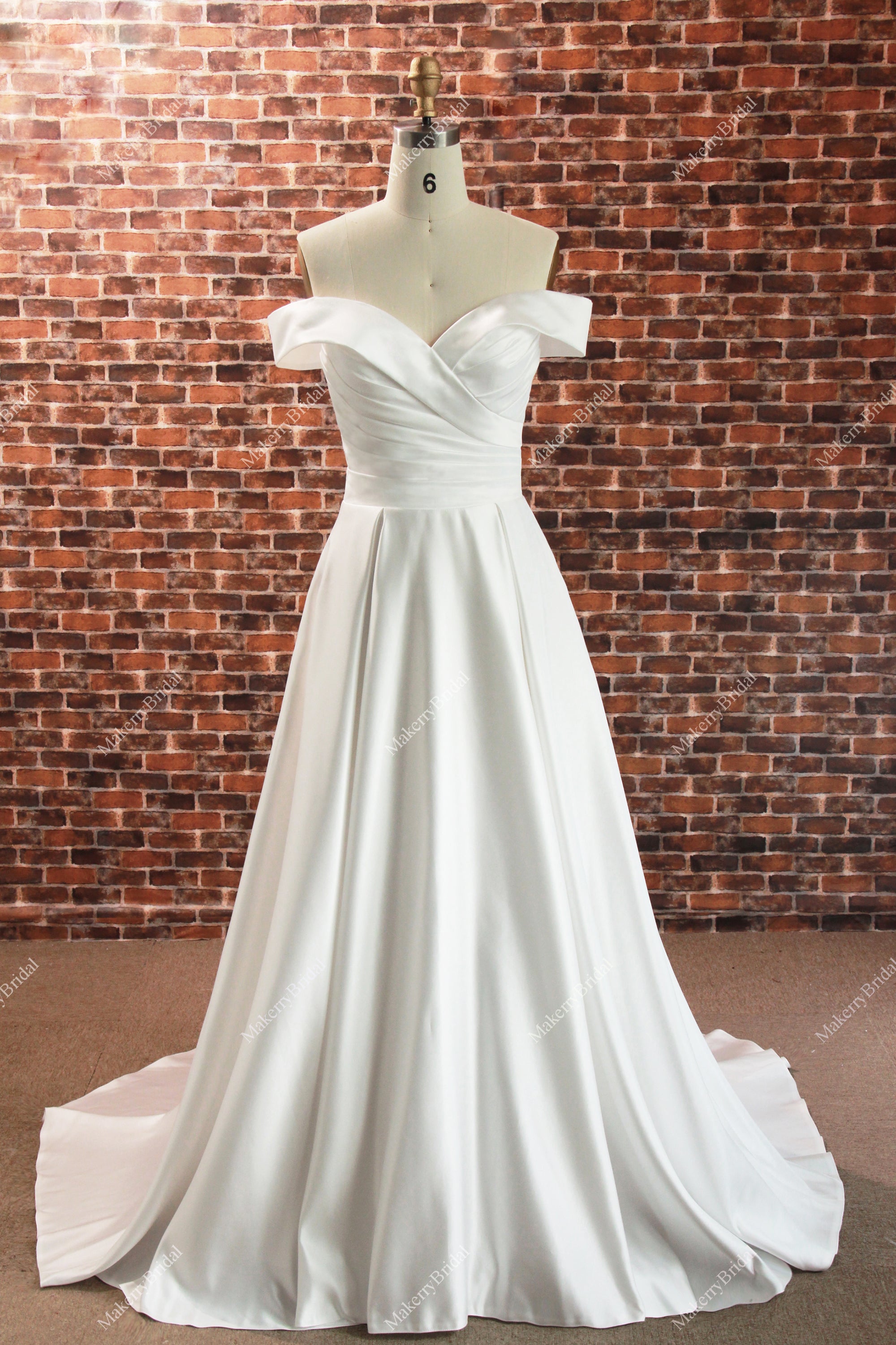 Off-the-Shoulder Portrait Neckline Box-Pleated Ballgown with Pockets ...